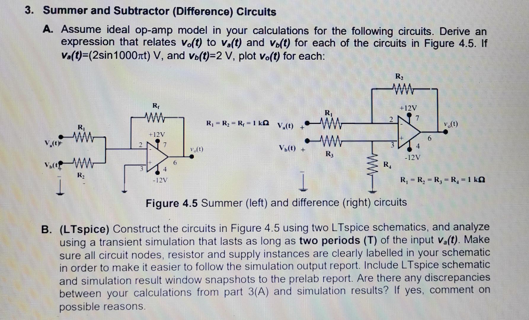 Solved Summer and Subtractor (Difference) Circuits A. Assume | Chegg.com