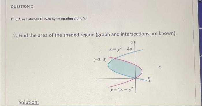 Solved Find Area between Curves by Integrating along Y : 2. | Chegg.com