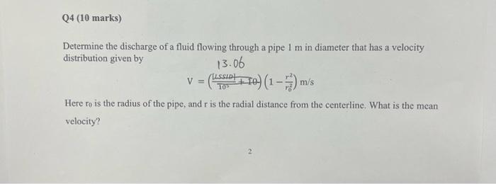 Solved Determine the discharge of a fluid flowing through a | Chegg.com