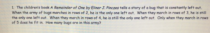 Solved 1. The children's book A Remainder of One by Elinor | Chegg.com