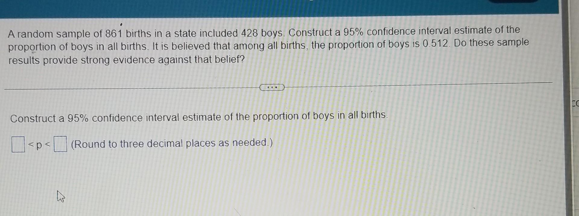 Solved A random sample of 86i births in a state included 428 | Chegg.com