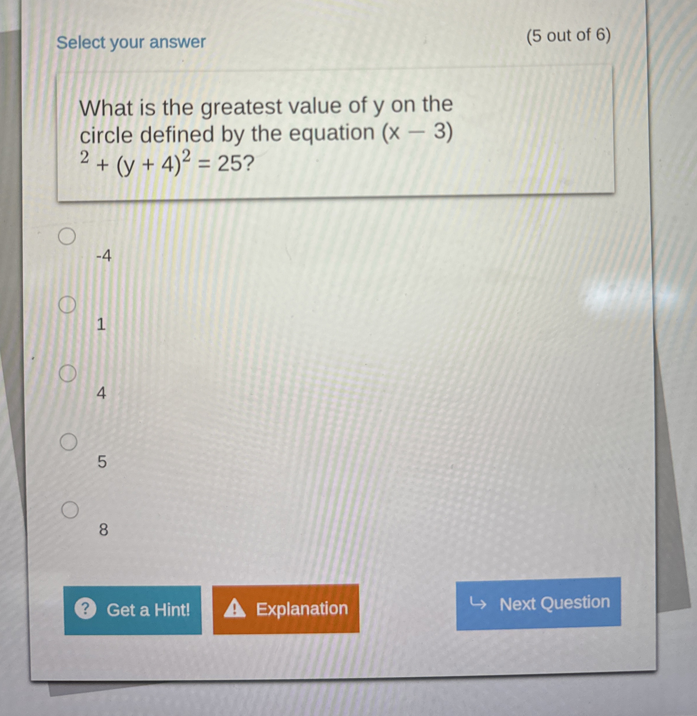 Solved Select your answerWhat is the greatest value of y ﻿on | Chegg.com