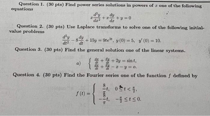 Solved Question 1. (30 pts) Find power series solutions in | Chegg.com