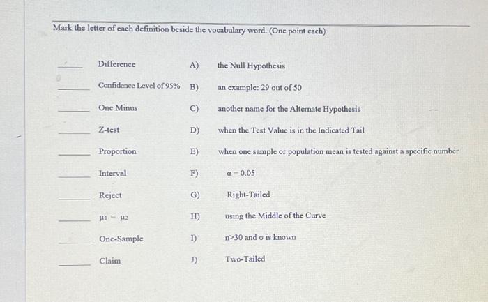 Solved Mark the letter of each definition beside the | Chegg.com