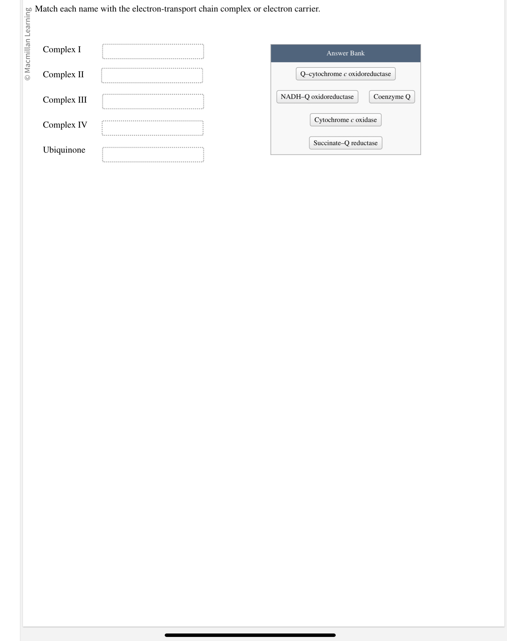 Solved Match each name with the electron-transport chain | Chegg.com