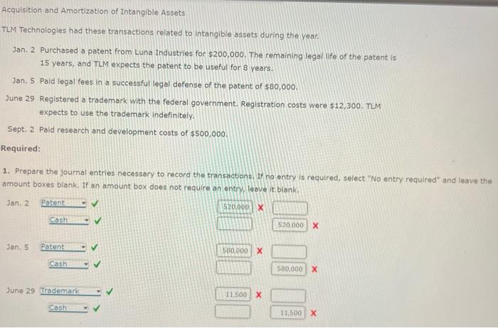 Solved Acquisition and Amortization of Intangible Assets TLM | Chegg.com