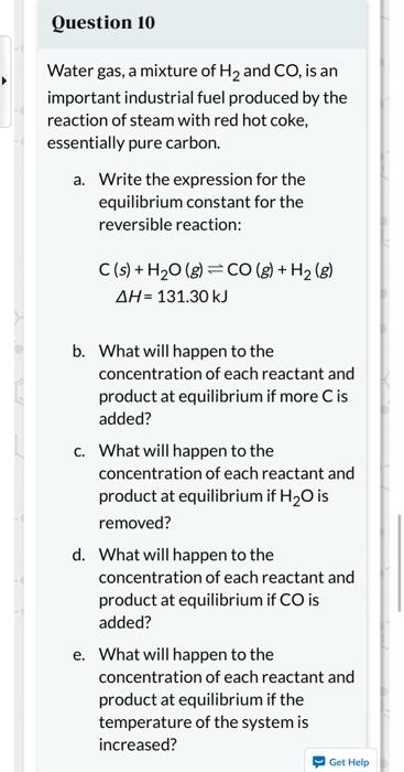 Solved Water gas, a mixture of H2 and CO, is an important | Chegg.com