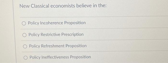 Solved New Classical economists believe in the: Policy | Chegg.com