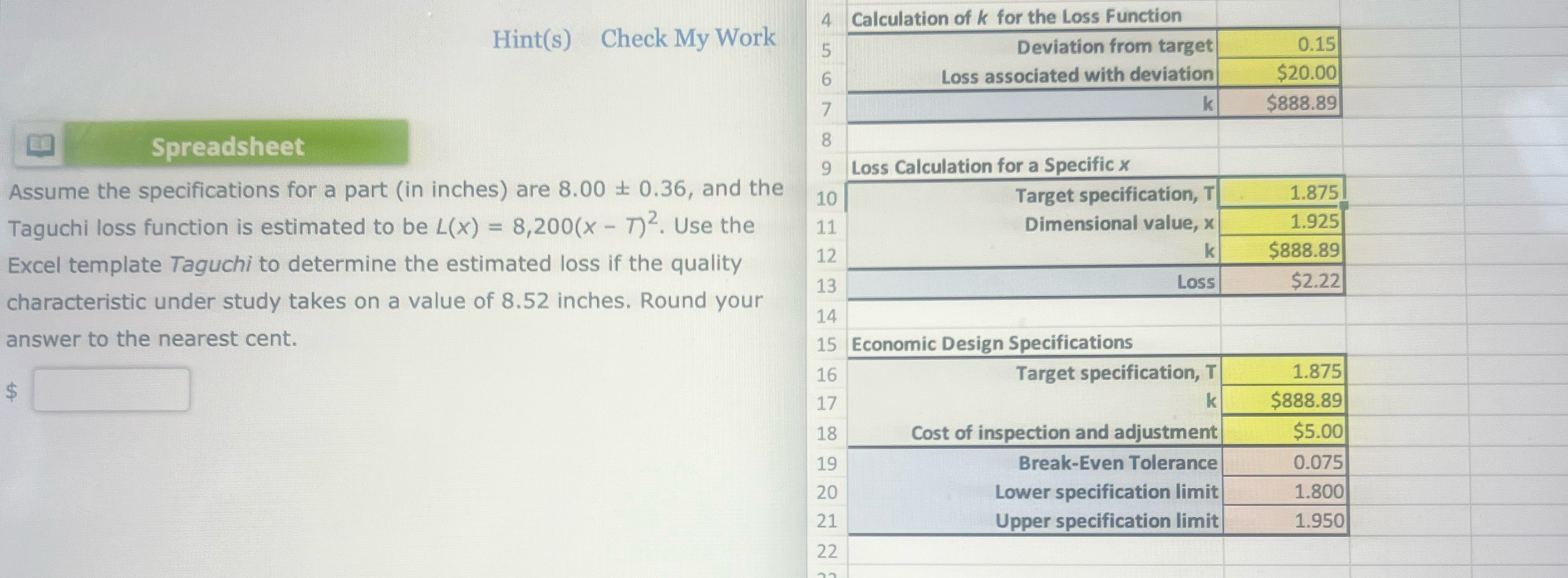 Solved Hint(s) ﻿Check My WorkSpreadsheetAssume the | Chegg.com