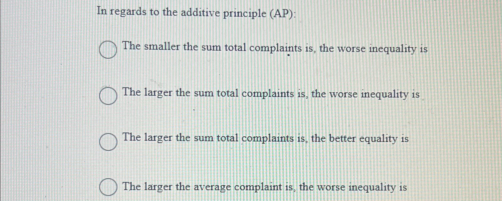 Solved In regards to the additive principle (AP):The smaller | Chegg.com