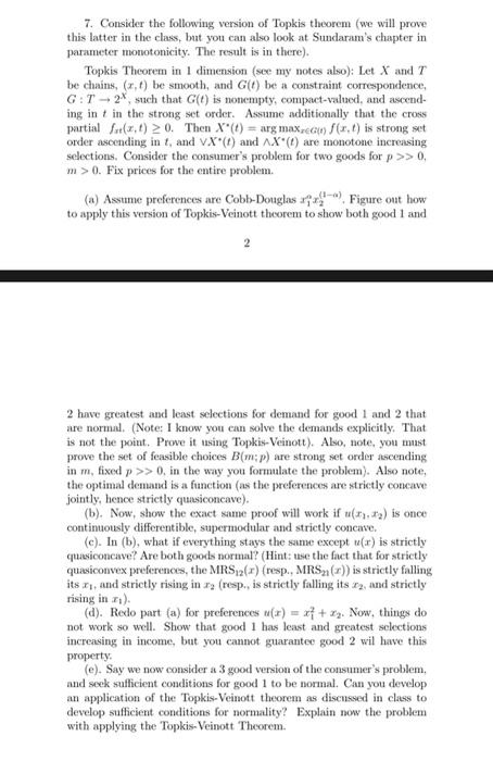 7. Consider the following version of Topkis theorem | Chegg.com