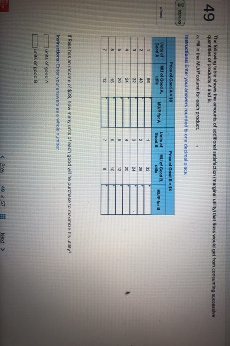 Solved 49 The following table shows the amounts of | Chegg.com
