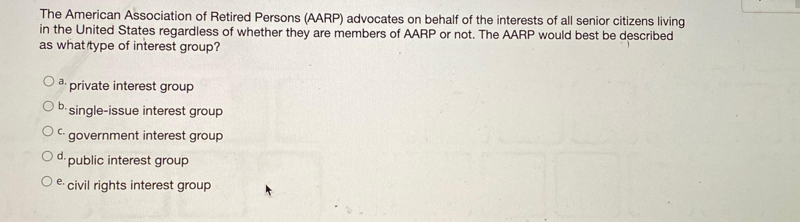 Solved The American Association of Retired Persons (AARP) | Chegg.com