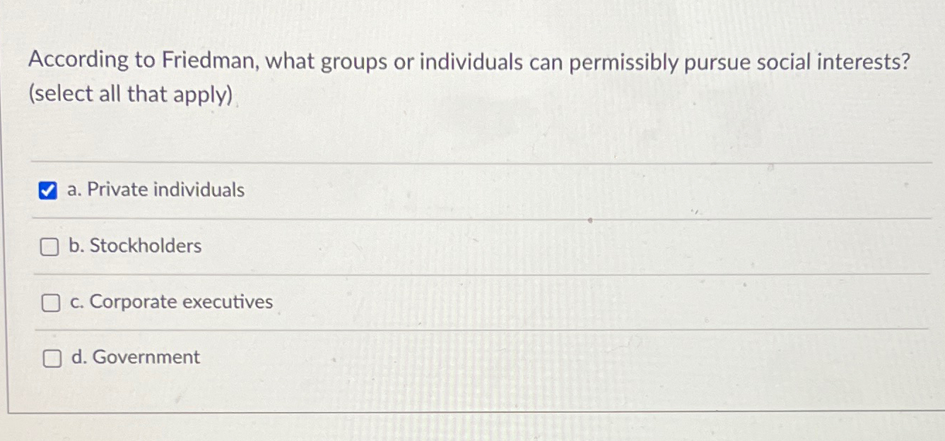 Solved According to Friedman, what groups or individuals can | Chegg.com
