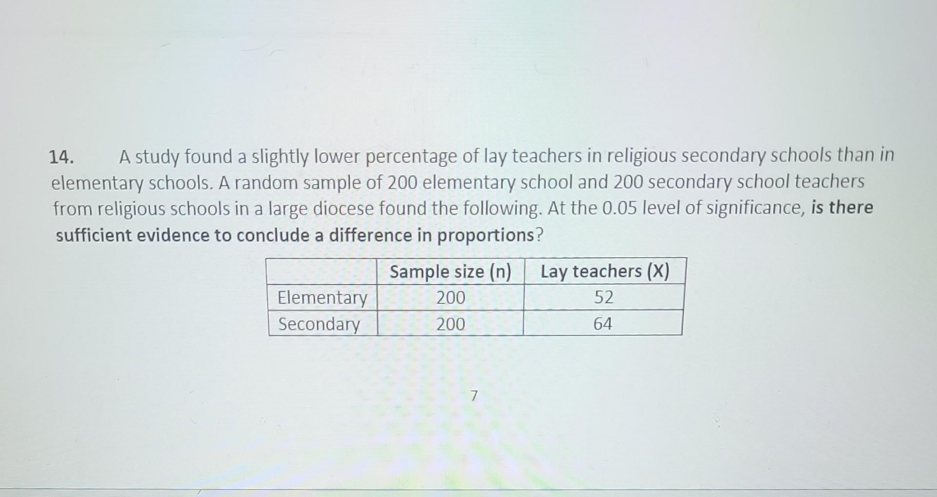 Solved 14. A study found a slightly lower percentage of lay | Chegg.com