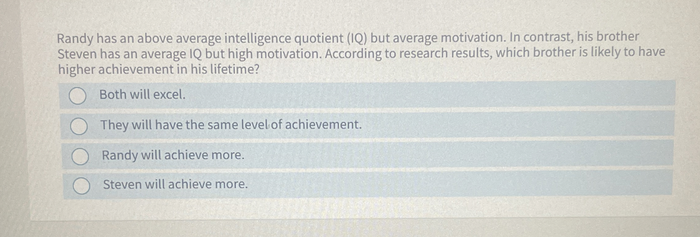 Solved Randy has an above average intelligence quotient (IQ) | Chegg.com