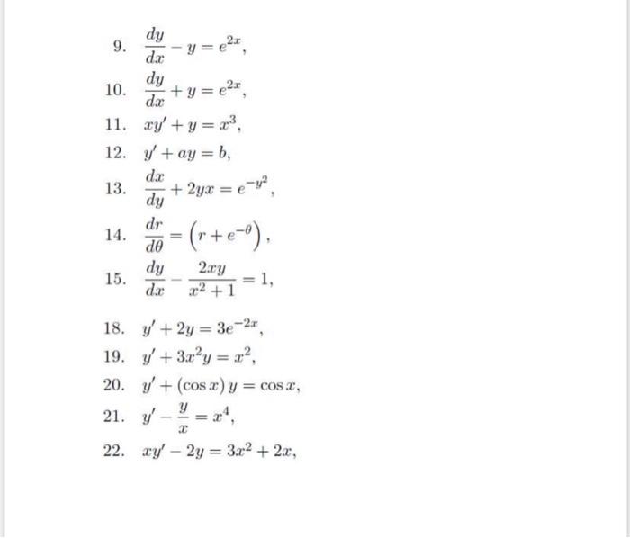 Solved 9. dxdy−y=e2x, 10. dxdy+y=e2x, 11. xy′+y=x3, 12. | Chegg.com