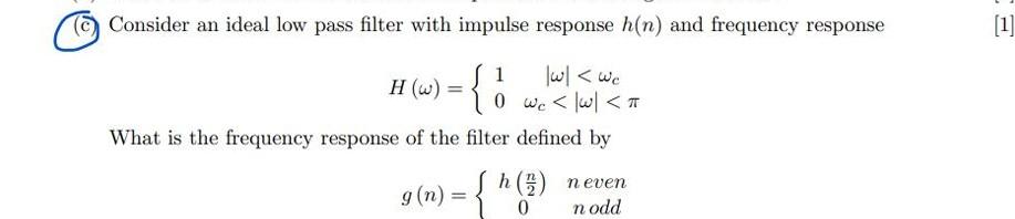 Solved Consider an ideal low pass filter with impulse | Chegg.com
