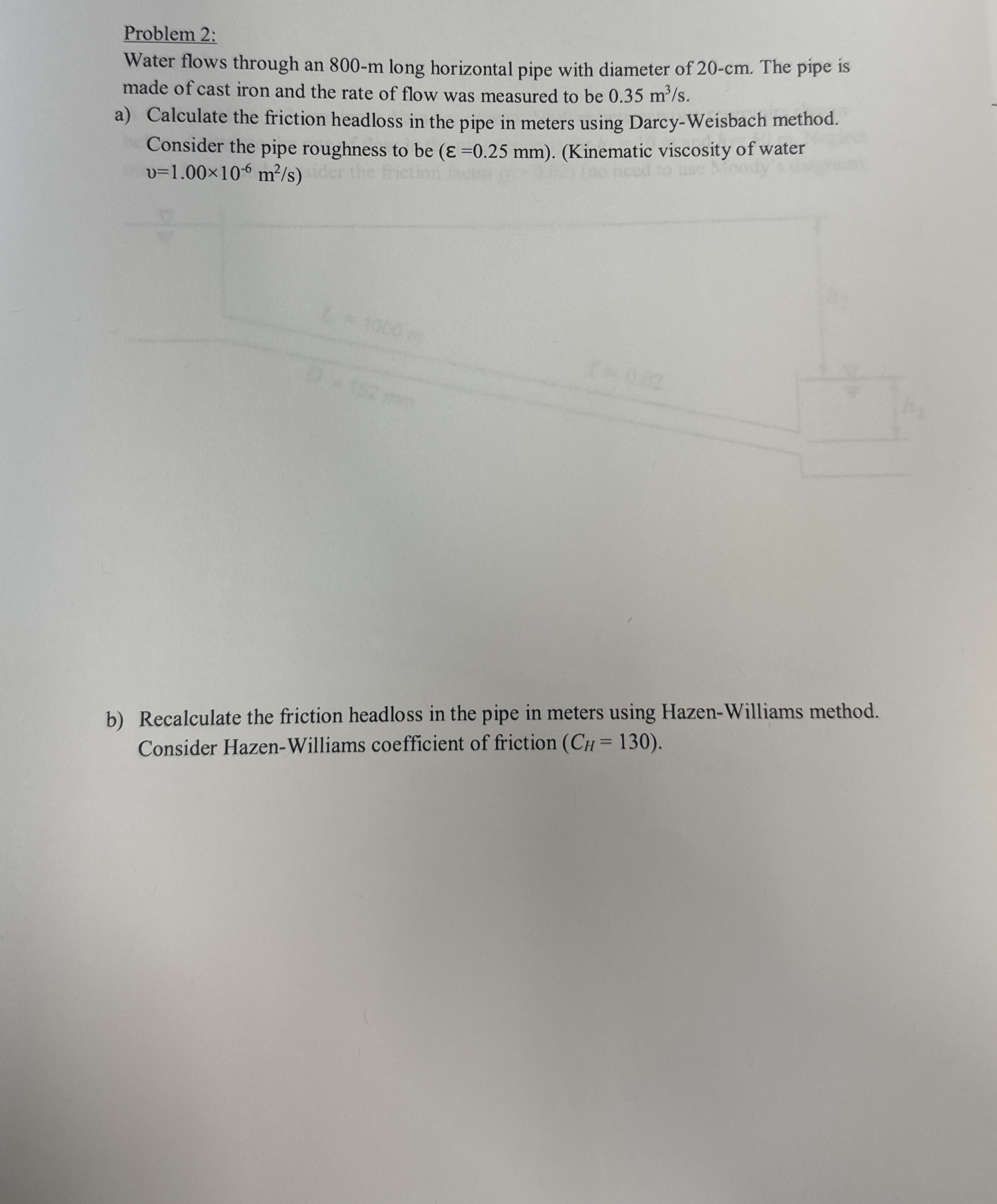 Solved Problem 2:Water flows through an 800-m ﻿long | Chegg.com