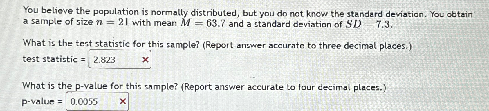 Solved You believe the population is normally distributed, | Chegg.com