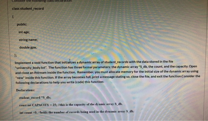 Solved Consider the Tollowing class declaration: class | Chegg.com