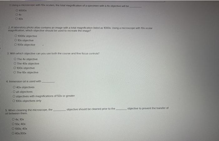 Solved 1 Using a microscope with 10x oculars, the total | Chegg.com