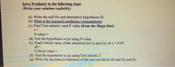 Solved Probleml (Use MegaStat to answer this question) After | Chegg.com