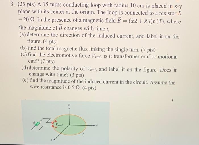 Solved 3. (25pts)A15 turns conducting loop with radius 10 cm | Chegg.com