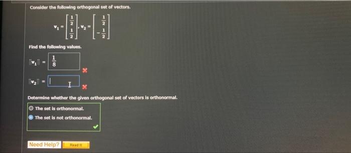 Solved Conslder the following orthogonal set of vectors. | Chegg.com