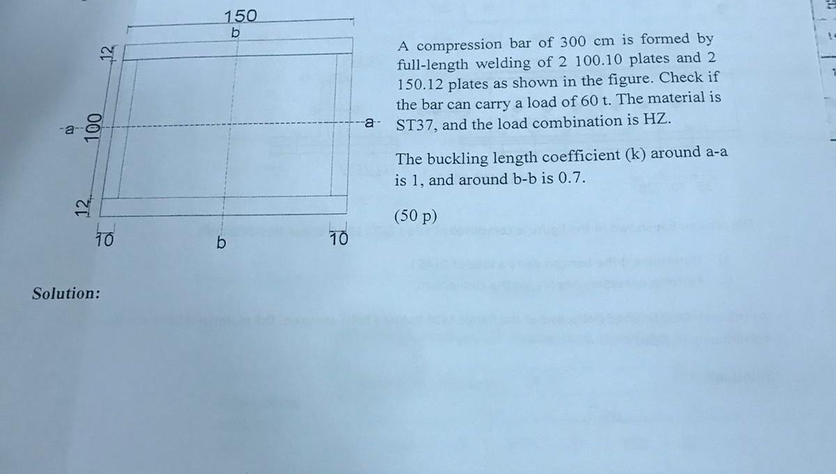 Solved a 12 12 100 TO Solution: 150 b b 10 A compression bar | Chegg.com