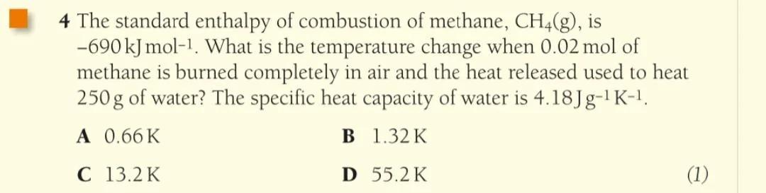 Solved 4 ﻿The standard enthalpy of combustion of methane, | Chegg.com
