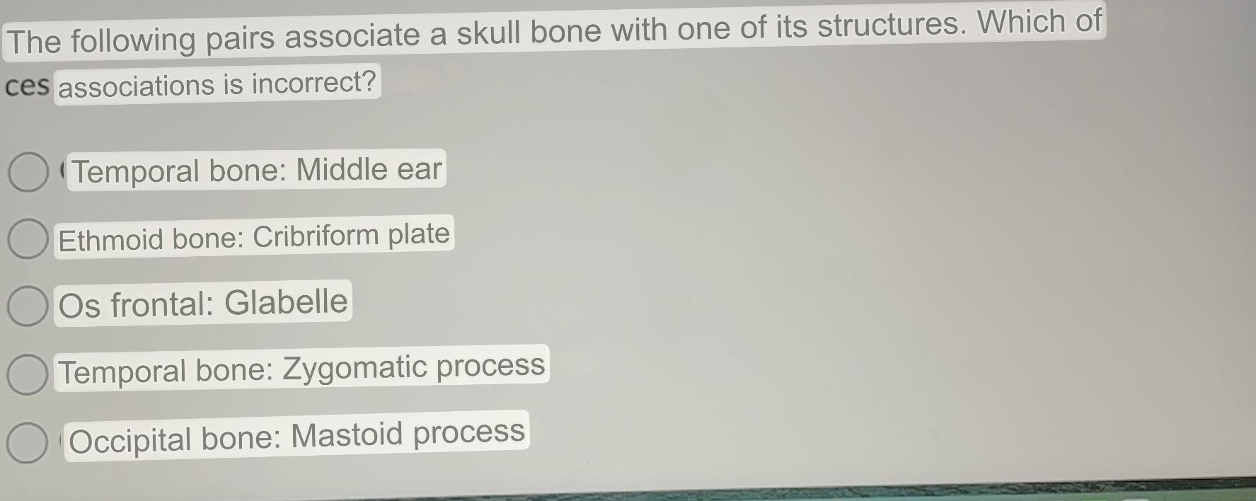 Solved The following pairs associate a skull bone with one | Chegg.com