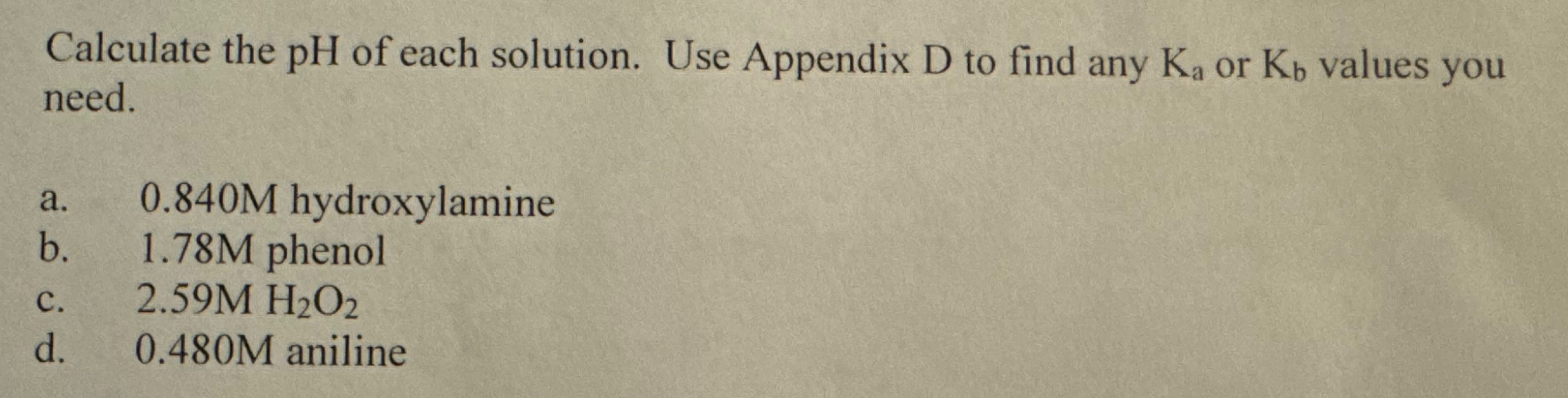 Solved Calculate the pH ﻿of each solution. Use Appendix D | Chegg.com