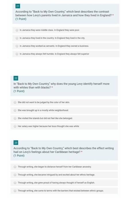 21 According to "Back to My Own Country," which best | Chegg.com