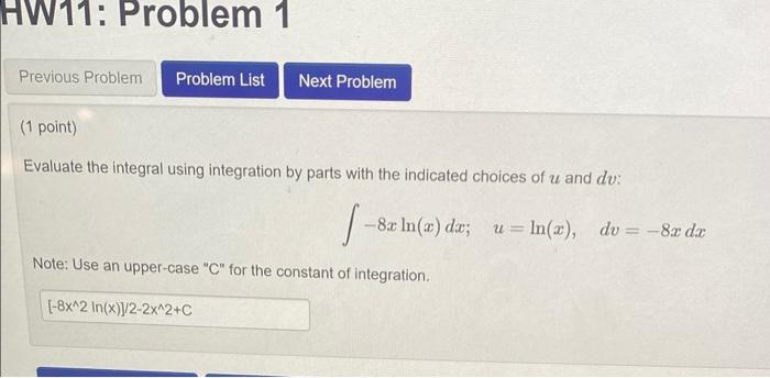 Solved HW11: Problem 1 Previous Problem Problem List Next | Chegg.com