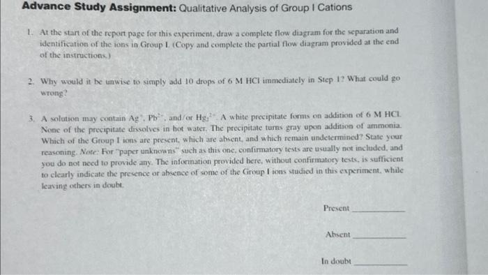 Advance Study Assignment: Qualitative Analysis of | Chegg.com