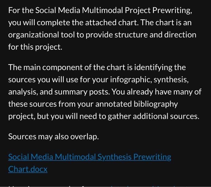 For the Social Media Multimodal Project Prewriting, | Chegg.com