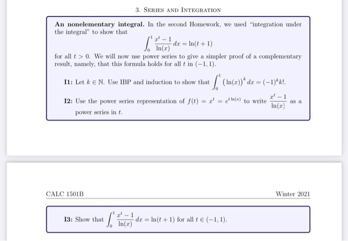 Solved 3. SERIES AND INTEGRATION An nonelementary integral. | Chegg.com