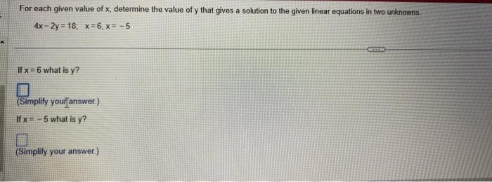 Solved For each given value of x, determine the value of y | Chegg.com
