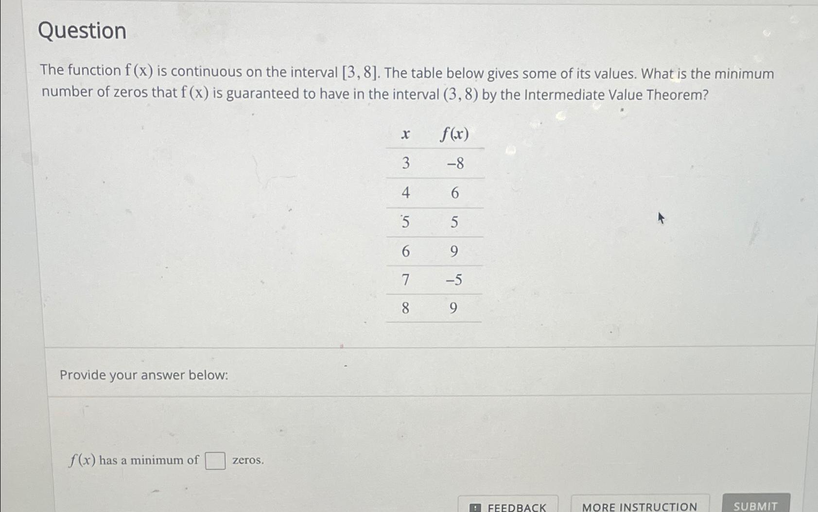 Solved QuestionThe function f(x) ﻿is continuous on the | Chegg.com