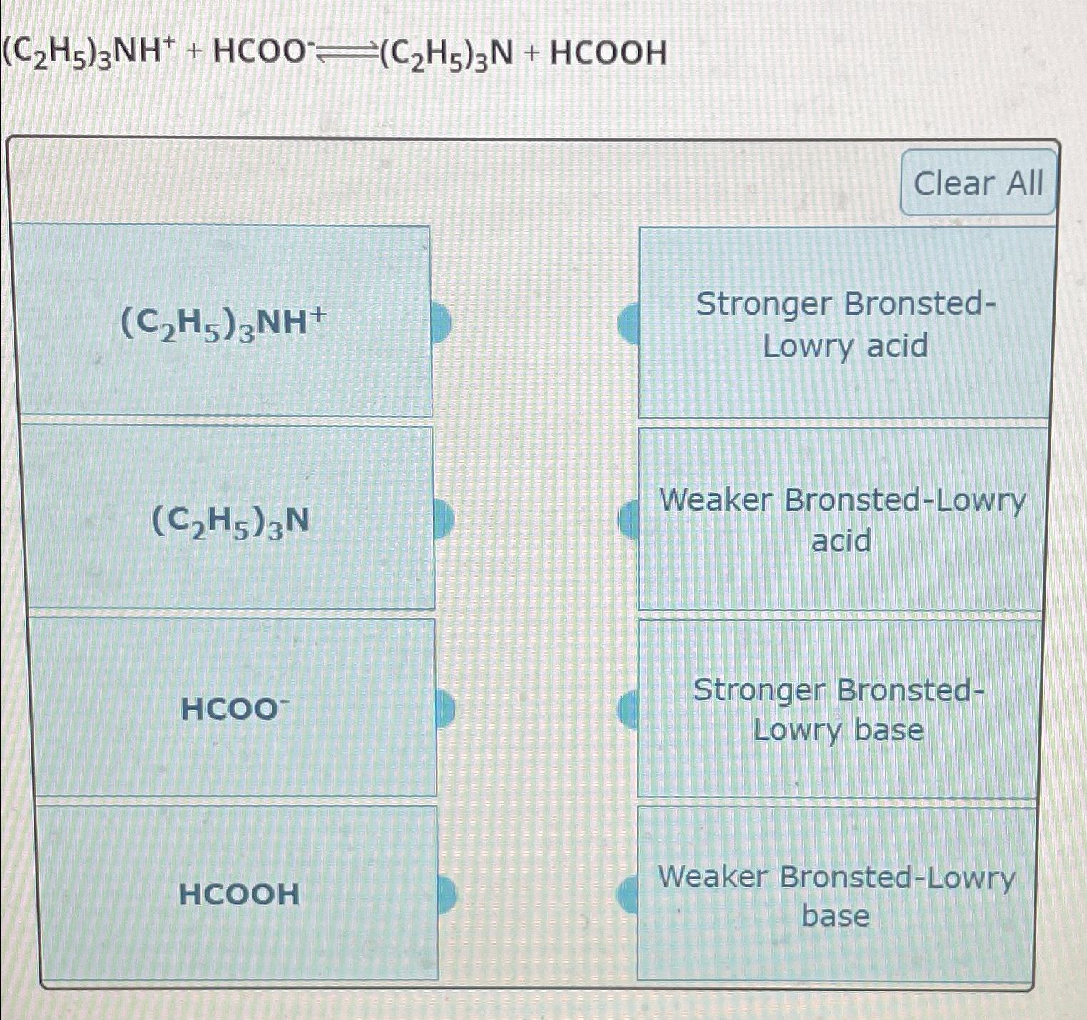 Solved (C_(2)H_(5))_(3)NH^(+)+H(C)/(O)O | Chegg.com