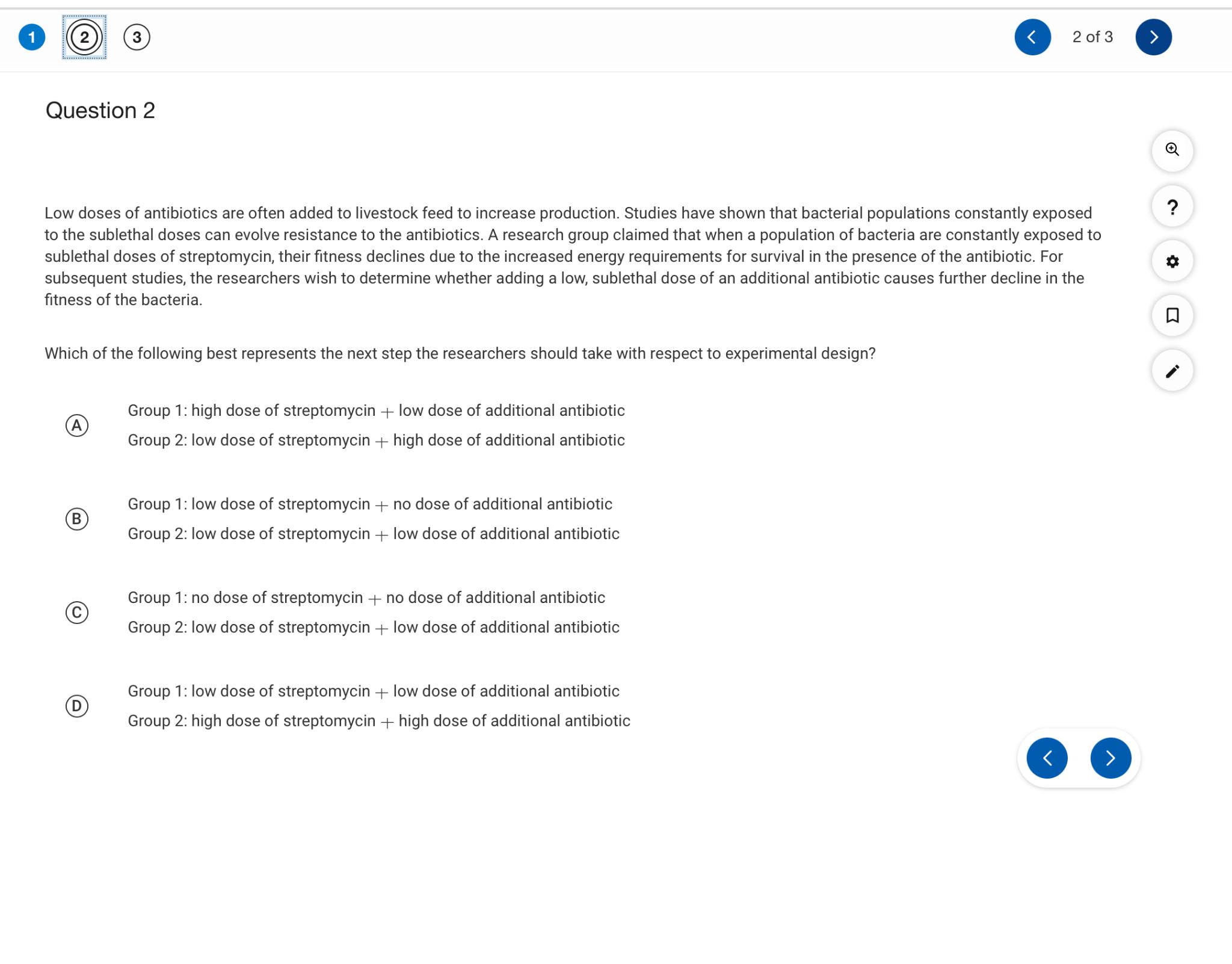 Solved 1(2)(3)2 ﻿of 3Question 2Low doses of antibiotics are | Chegg.com