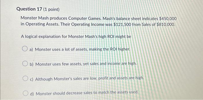 Solved Monster Mash produces Computer Games. Mash's balance | Chegg.com