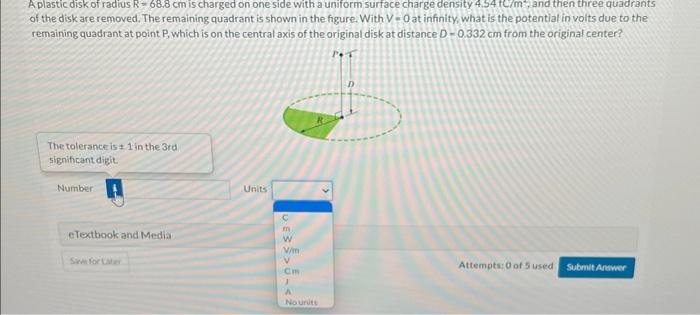 Solved A plastic disk of radius R=68.8 cm is charged on one | Chegg.com