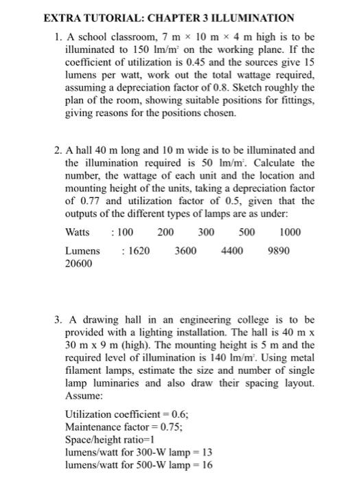 Solved EXTRA TUTORIAL: CHAPTER 3 ILLUMINATION 1. A school | Chegg.com