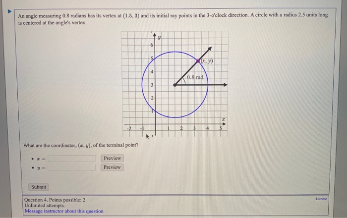 Solved An angle measuring 0.8 radians has its vertex at | Chegg.com