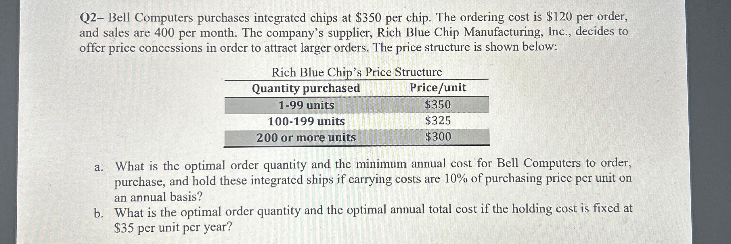 Solved Q2- ﻿Bell Computers purchases integrated chips at | Chegg.com