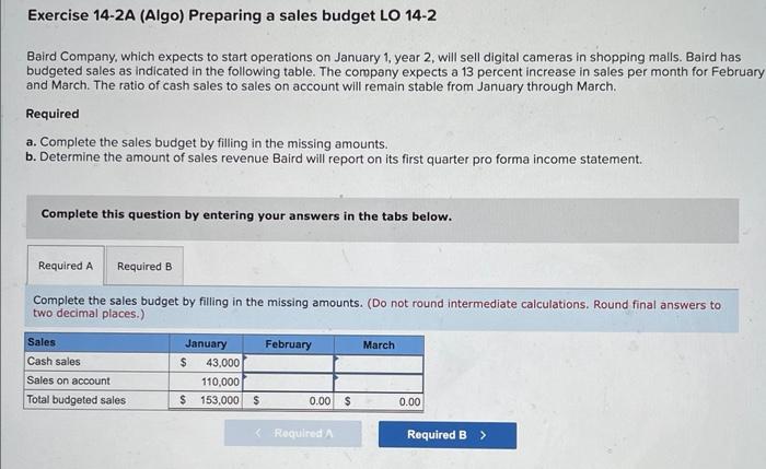 Solved Exercise 14-2A (Algo) Preparing a sales budget LO | Chegg.com
