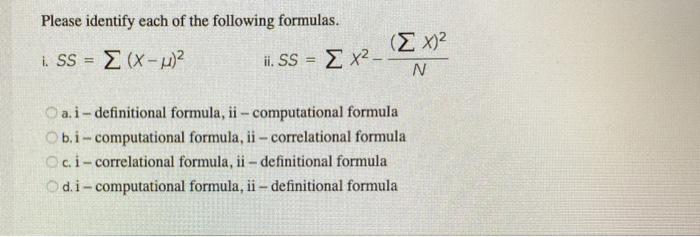 Solved Please identify each of the following formulas. 1. SS | Chegg.com
