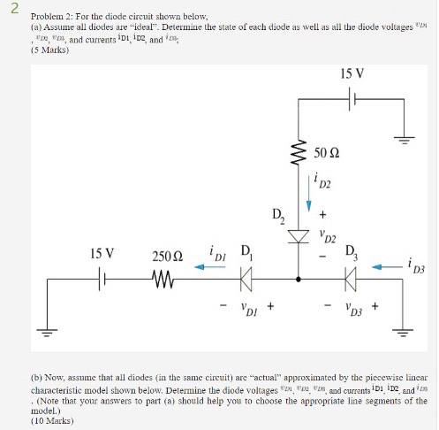 Solved 2 Problem 2: For the diode circuit shown below, (a) | Chegg.com
